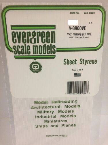 Evergreen 14250 1,0 mm Polystyrene Sheet (30 x 60 cm) "V" Groove Siding 6,35 mm (1 pce)