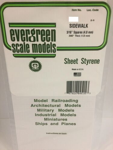 Evergreen 14515 1,0 mm Polystyrene Sheet (30 x 60 cm) Sidewalk 4,76 x 4,76 mm (1 pce)