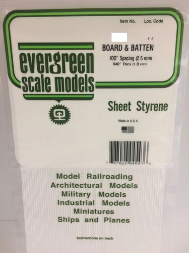 Evergreen 14543 1,0 mm Polystyrene Sheet (30 x 60 cm) Board & Batten 2,54 mm (1 pce)