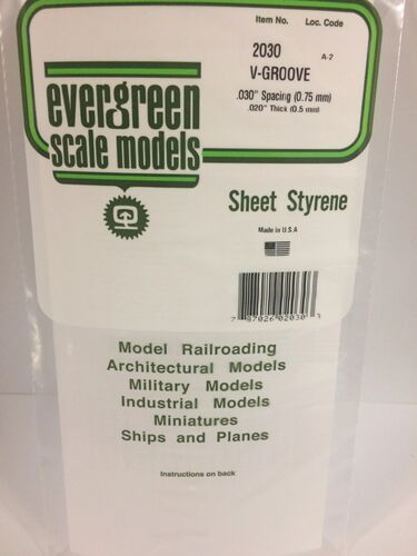 Evergreen 02030 0,50 mm Polystyrene Sheet "V" Groove Siding 0,76 mm (15 x 30 cm)