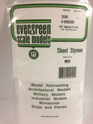 Evergreen 02040 0,50 mm Polystyrene Sheet "V" Groove Siding 1,00 mm (15 x 30 cm)