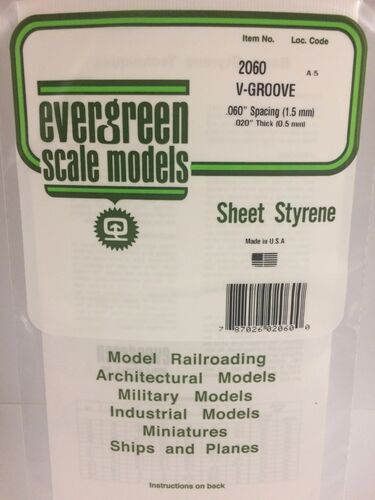 Evergreen 02060 0,50 mm Polystyrene Sheet "V" Groove Siding 1,50 mm (15 x 30 cm)