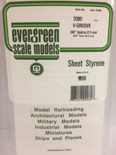 Evergreen 02080 0,50 mm Polystyrene Sheet "V" Groove Siding 2,00 mm (15 x 30 cm)
