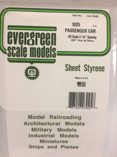 Evergreen 03025 0,75 mm Polystyrene Sheet Car Siding (15 x 30 cm)