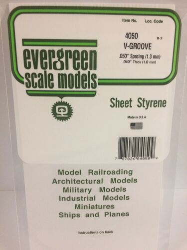 Evergreen 04050 1,00 mm Polystyrene Sheet "V" Groove Siding 1,25 mm (15 x 30 cm)