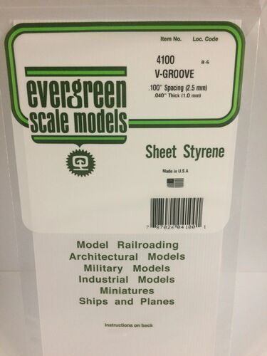 Evergreen 04100 1,00 mm Polystyrene Sheet "V" Groove Siding 2,54 mm (15 x 30 cm)