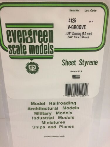 Evergreen 04125 1,00 mm Polystyrene Sheet "V" Groove Siding 3,17 mm (15 x 30 cm)
