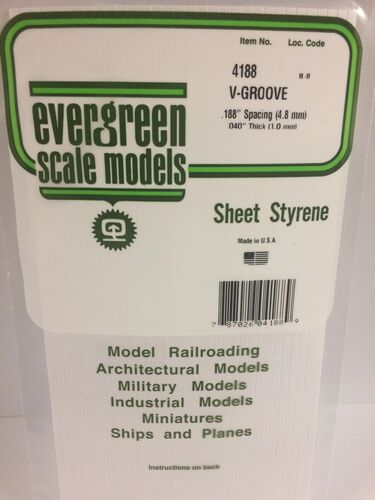 Evergreen 04188 1,00 mm Polystyrene Sheet "V" Groove Siding 4,77 mm (15 x 30 cm)