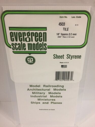 Evergreen 04503 1,00 mm Polystyrene Sheet Square Tiles 3,17 x 3,17 mm (15 x 30 cm)