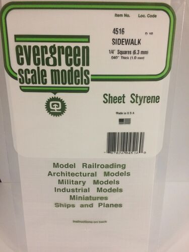 Evergreen 04516 1,00 mm Polystyrene Sheet Sidewalk 6,35 x 6,35 mm (15 x 30 cm)