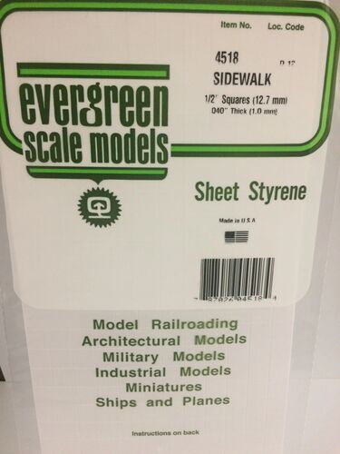 Evergreen 04518 1,00 mm Polystyrene Sheet Sidewalk 12,70 x 12,70 mm (15 x 30 cm)