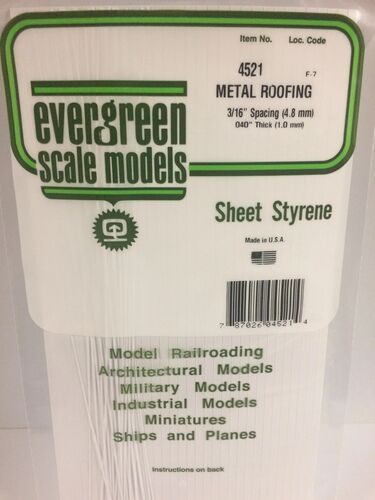 Evergreen 04521 1,00 mm Polystyrene Sheet Seam Roofing 4,76 mm (15 x 30 cm)
