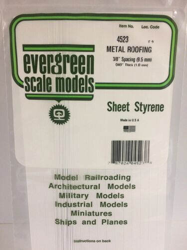 Evergreen 04523 1,00 mm Polystyrene Sheet Seam Roofing 9,50 mm (15 x 30 cm)