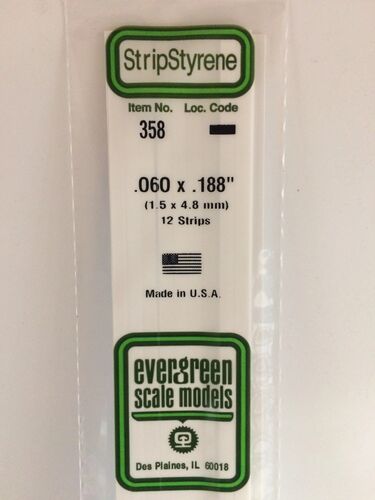 Evergreen 00358 Polystyrene Strip 1,5 x 4,8 mm (60 cm) (1 pc)