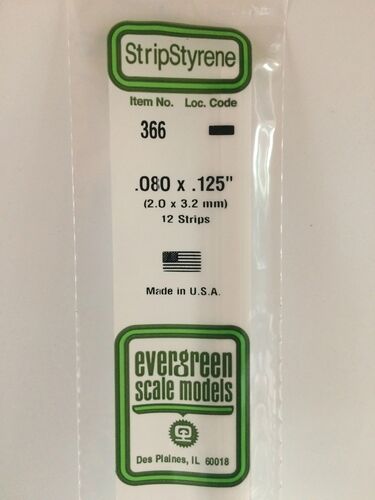 Evergreen 00366 Polystyrene Strip 2 x 3,2 mm (60 cm) (1 pc)