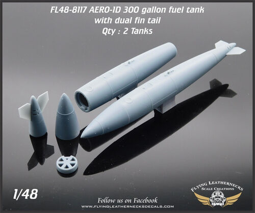 Flying Leathernecks 48-8117 AERO-1D 300gal fuel tank with two fin tail 3D-Printed (2 pcs)