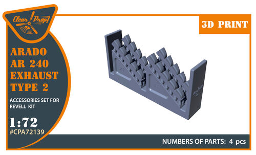 Clear Prop Models A72139 Arado Ar-240 - Exhausts Type 2 3D-Printed (for Revell kits)