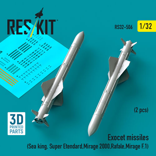 RES/KIT 32-0506 Exocet Missiles (2pcs) (Sea King, Super Etendard, Mirage 2000, Rafale, Mirage F.1) (3D Printed)
