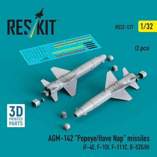 RES/KIT 32-0517 AGM-142 'Popeye/Have Nap' Missiles (2pcs) (F-4E, F-15I, F-111C, B-52G/H) (3D Printed)