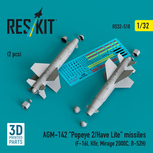 RES/KIT 32-0518 AGM-142 'Popeye 2/Have Lite' Missiles (2pcs) (F-16I, Kfir, Mirage 2000C, B-52H) (3D Printed)