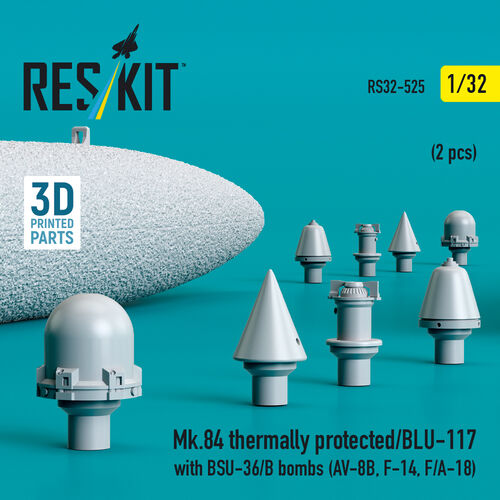 RES/KIT 32-0525 Mk.84 Thermally Protected/BLU-117 With BSU-36/B Bombs (2pcs) (AV-8B, F-14, F/A-18) (3D Printed)