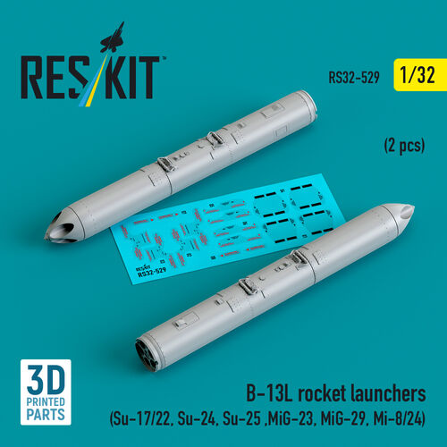 RES/KIT 32-0529 B-13L Rocket Launchers (2pcs) (Su-17/22, Su-24, Su-25 ,MiG-23, MiG-29, Mi-8/24) (3D Printed)