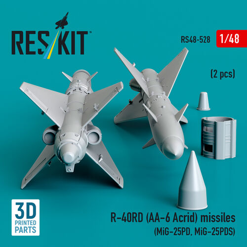 RES/KIT 48-0528 R-40RD (AA-6 'Acrid') Missiles (2pcs) (MiG-25PD, MiG-25PDS) (3D Printed)