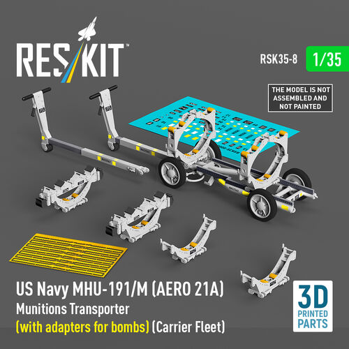 RES/KIT K35-0008 US Navy MHU-191/M (AERO 21A) Munitions Transporter (With Adapters For Bombs) (Carrier Fleet) (3D Printed Model Kit)