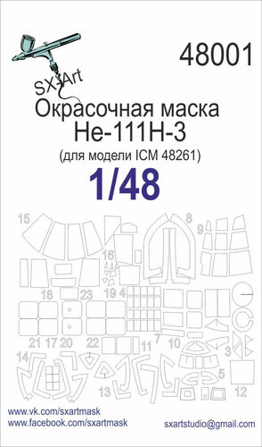 SX-Art 48001 Heinkel He-111 H-3 - canopy and wheel paint mask (for ICM48261 kits)