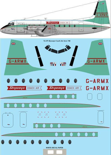 26 Decals 72275 Avro 748 - Skyways Coach Air G-ARMX (Laser Decal / for Mach 2 Kits)
