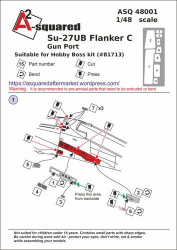 A-Squared ASQ48001 Sukhoi Su-27 UB - Gun Port photo-etched detailing set (for Hobby Boss 81713 Kit)