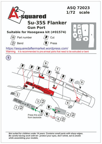 A-Squared ASQ72023 Sukhoi Su-35 - Gun Port Photo-Etched Detailing Set (for Hasegawa Kits)