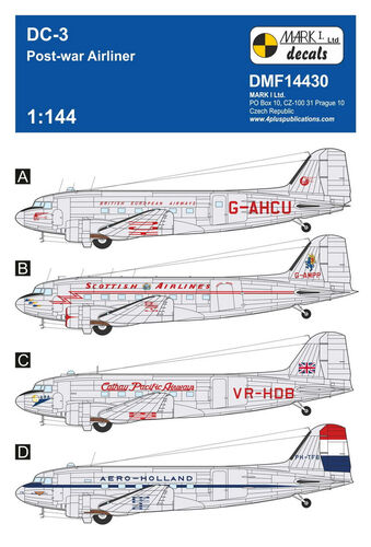 Mark I Decals DMF14430 Douglas DC-3 - Post-war Airliner Decals (for Roden kits)