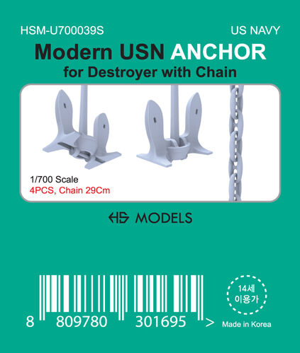 HS MODELS U700039S US Navy Modern Anchor for Destroyer with Chain
