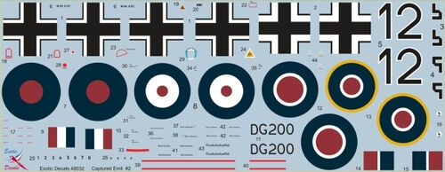 Exotic Decals 48032 Captured Emil #2 - Captured Bf 109 E-4/B W.Nr 4101