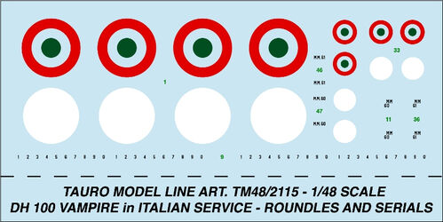 TAURO MODEL 48-2115 DH 100 Vampire In Italian Service - Roundles And Serials