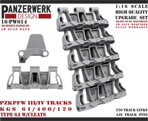 Panzerwerk Design 16-PW014 PzKpfw III/IV Tracks KGS 61/400/120 Type 6A With Cleats