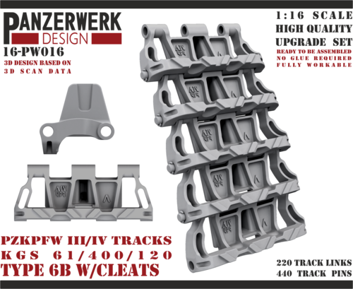 Panzerwerk Design 16-PW016 PzKpfw III/IV Tracks KGS 61/400/120 Type 6B With Cleats