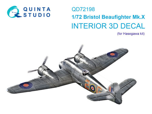 Quinta Studio QD72198 Bristol Beaufighter Mk.X - 3D-Printed & Coloured Interior on Decal Paper (for Hasegawa Kits)