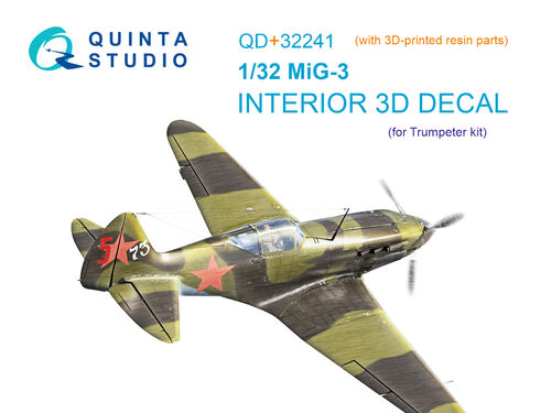 Quinta Studio QD+32241 MiG-3 - 3D-Printed & Coloured Interior on Decal Paper with 3D-Printed Resin Part (for Trumpeter Kits)