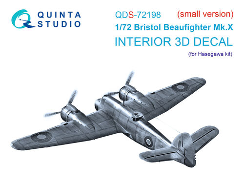 Quinta Studio QDS72198 Bristol Beaufighter Mk.X - 3D-Printed & Coloured Interior on Decal Paper (for Hasegawa Kits / Small Version)