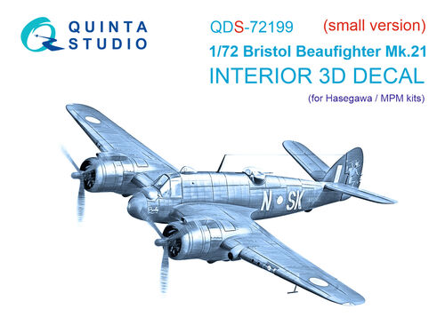 Quinta Studio QDS72199 Bristol Beaufighter Mk.21 - 3D-Printed & Coloured Interior on Decal Paper (for Hasegawa and MPM Kits / Small Version)