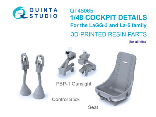 Quinta Studio QT48065 Cockpit Details for the LaGG-3 and La-5 family: Seat, Gunsight and Control Stick (for All Kits)