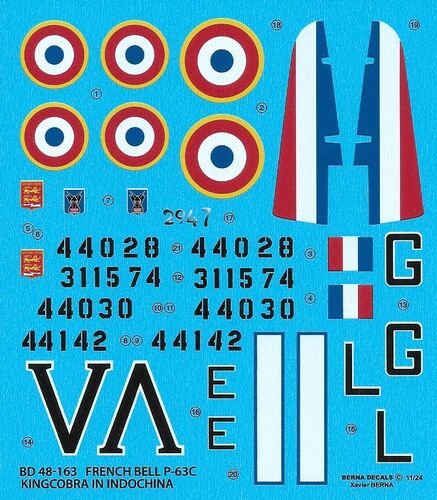 Berna Decals 48163 French Bell P-63C Kingcobra In Indochina