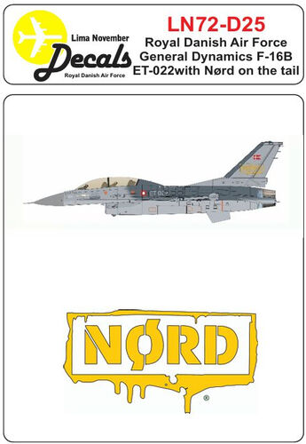 Lima November Decals 72-D25 General Dynamics F-16 B with Nord (nerd) on tail in Royal Danish Air Force Service (RDAF)