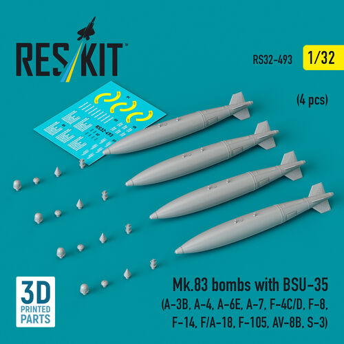 RES/KIT 32-0493 Mk.83 Bombs With BSU-35 (4pcs) (A-3B, A-4, A-6E, A-7, F-4C/D, F-8, F-14, F/A-18, F-105, AV-8B, S-3) (3D Printed)