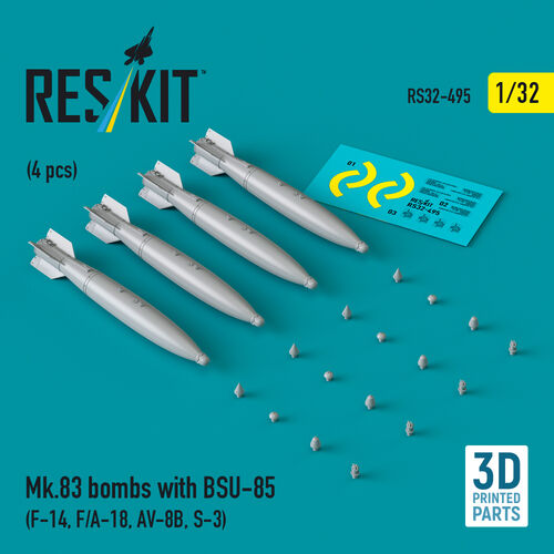 RES/KIT 32-0495 Mk.83 Bombs With BSU-85 (4pcs) (F-14, F/A-18, AV-8B, S-3) (3D Printed)