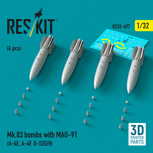 RES/KIT 32-0497 Mk.83 Bombs With MAU-91 (4pcs) (A-4E, A-4F, B-52G/H) (3D Printed)