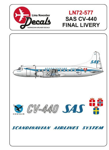 Lima November Decals 72-577 Convair CV-440 - SAS final scheme with masks for windows and wheels