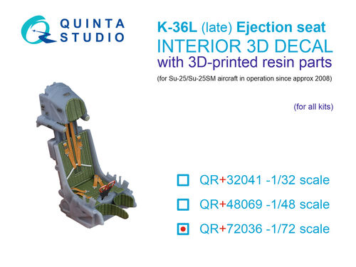 Quinta Studio QR72036 K-36L (late) Ejection Seat - for Su-25/Su-25SM aircraft since 2008 (for all kits)